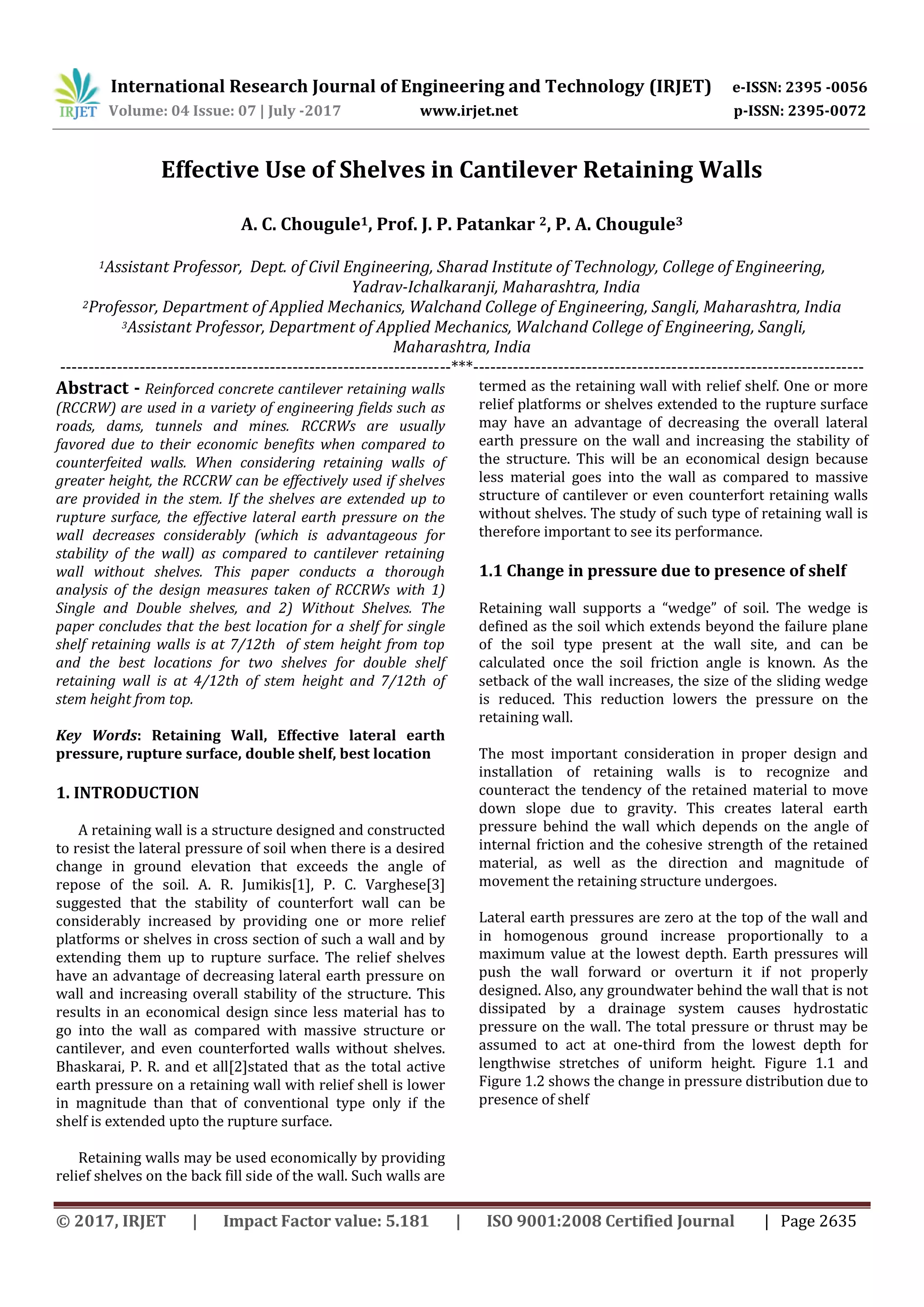 Effective Use of Shelves in Cantilever Retaining Walls | PDF