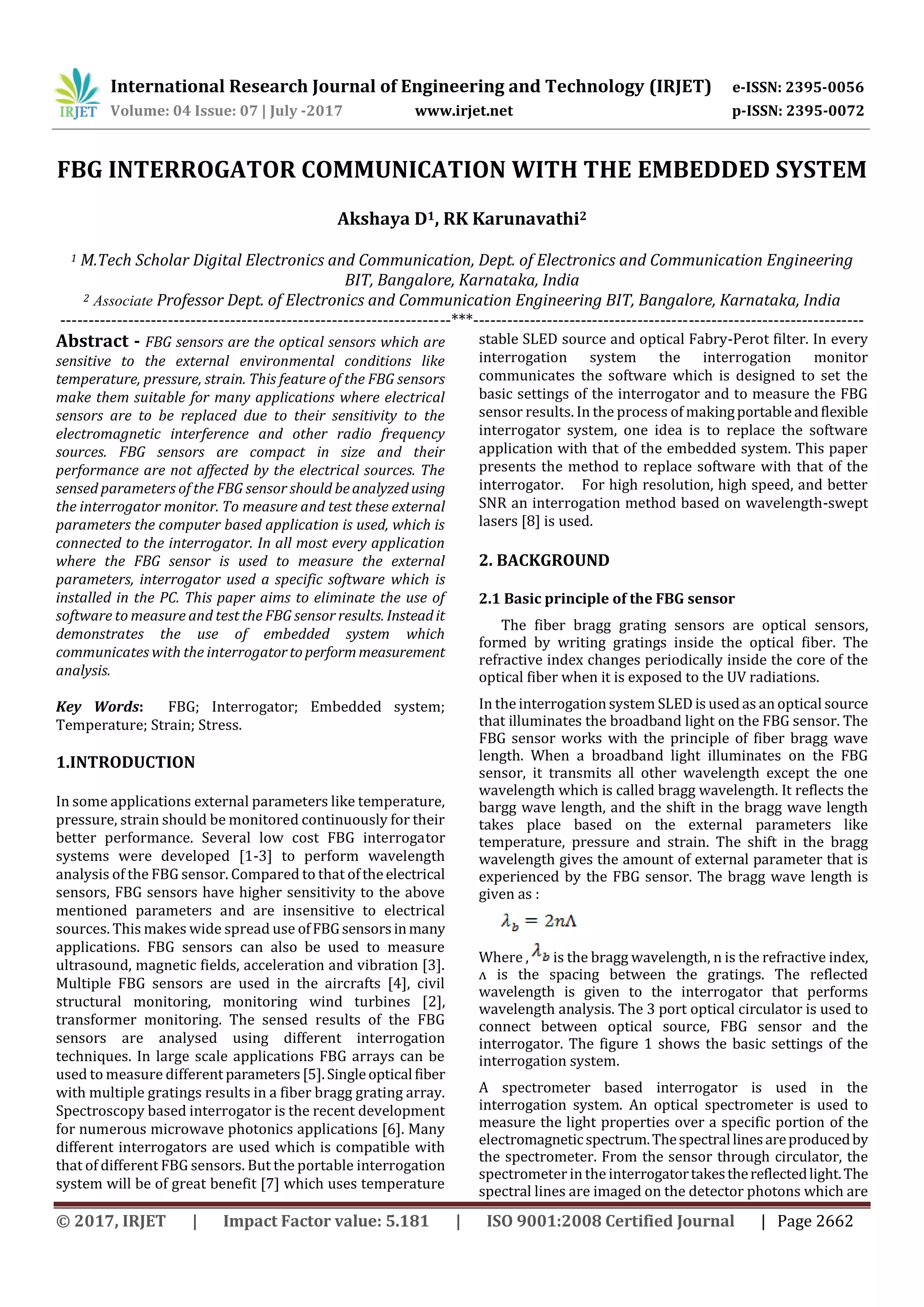 FBG Interrogator Communication with the Embedded System | PDF