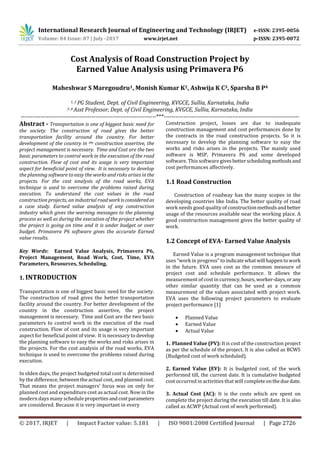 Cost Analysis of Road Construction Project by Earned Value Analysis using Primavera P6 | PDF