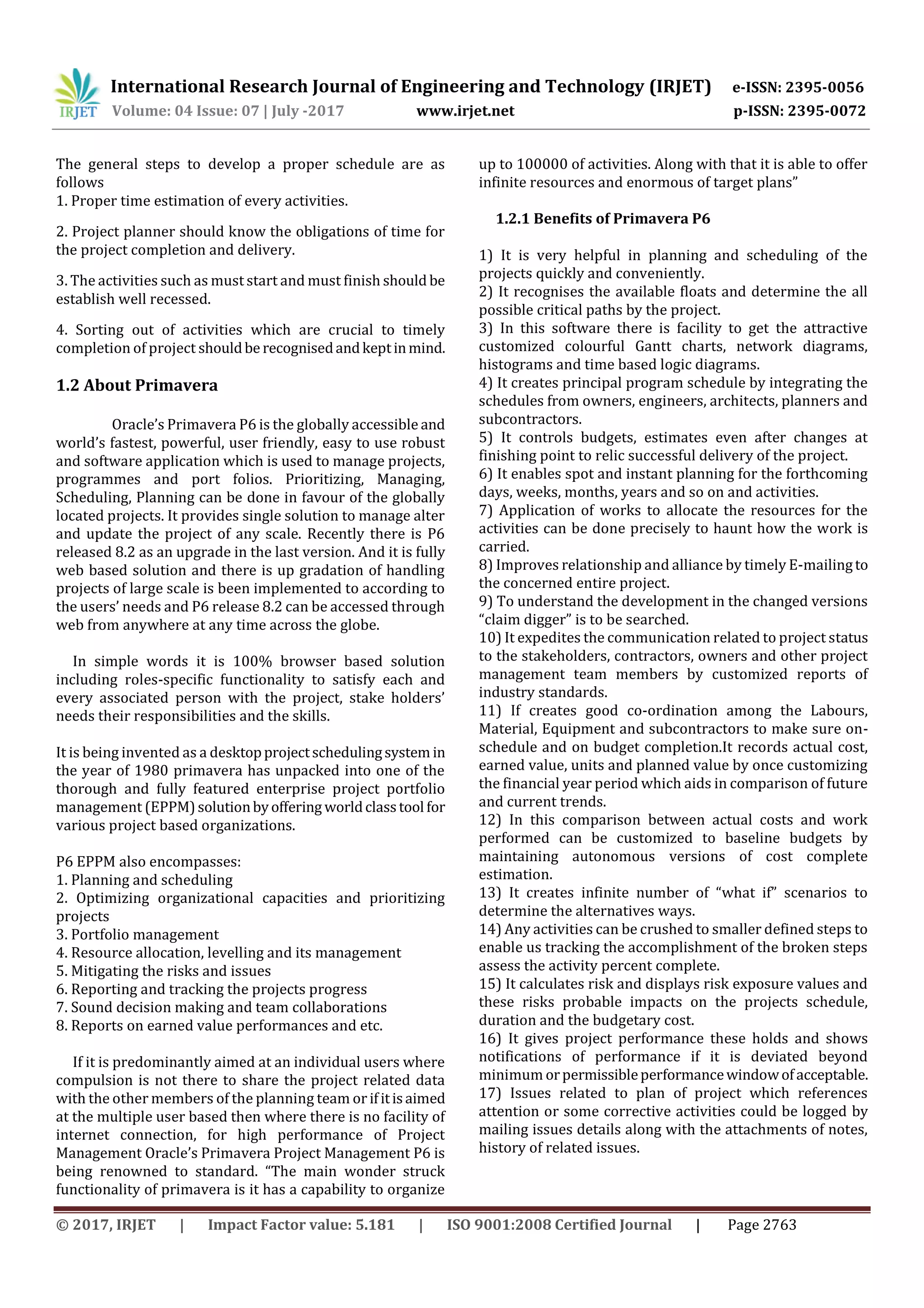 Planning, Scheduling and Allocation of Resources for Multi-Storied Structure using Oracle’s ...