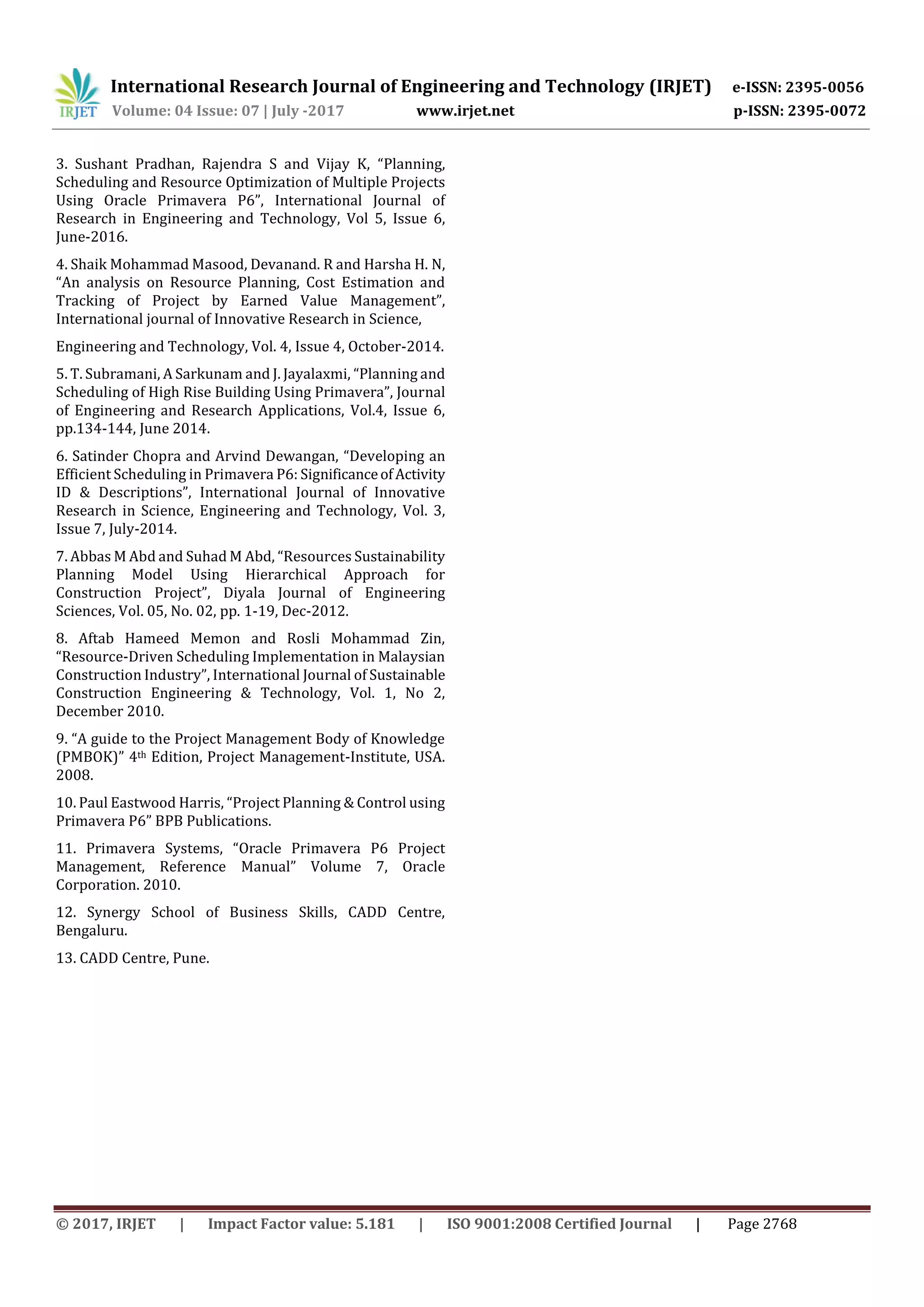 Planning, Scheduling and Allocation of Resources for Multi-Storied Structure using Oracle’s ...