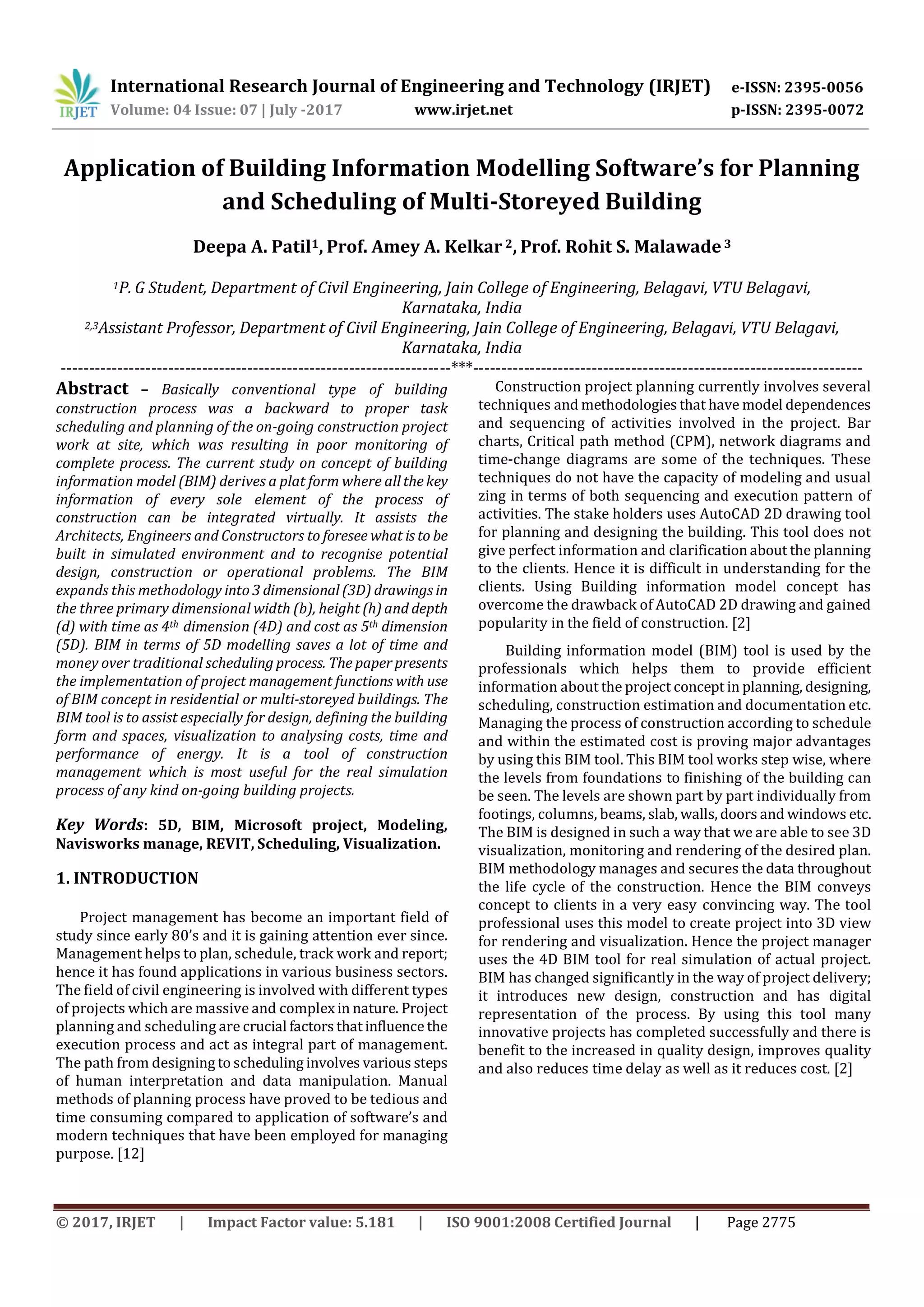 Application of Building Information Modelling Software’s for Planning ...
