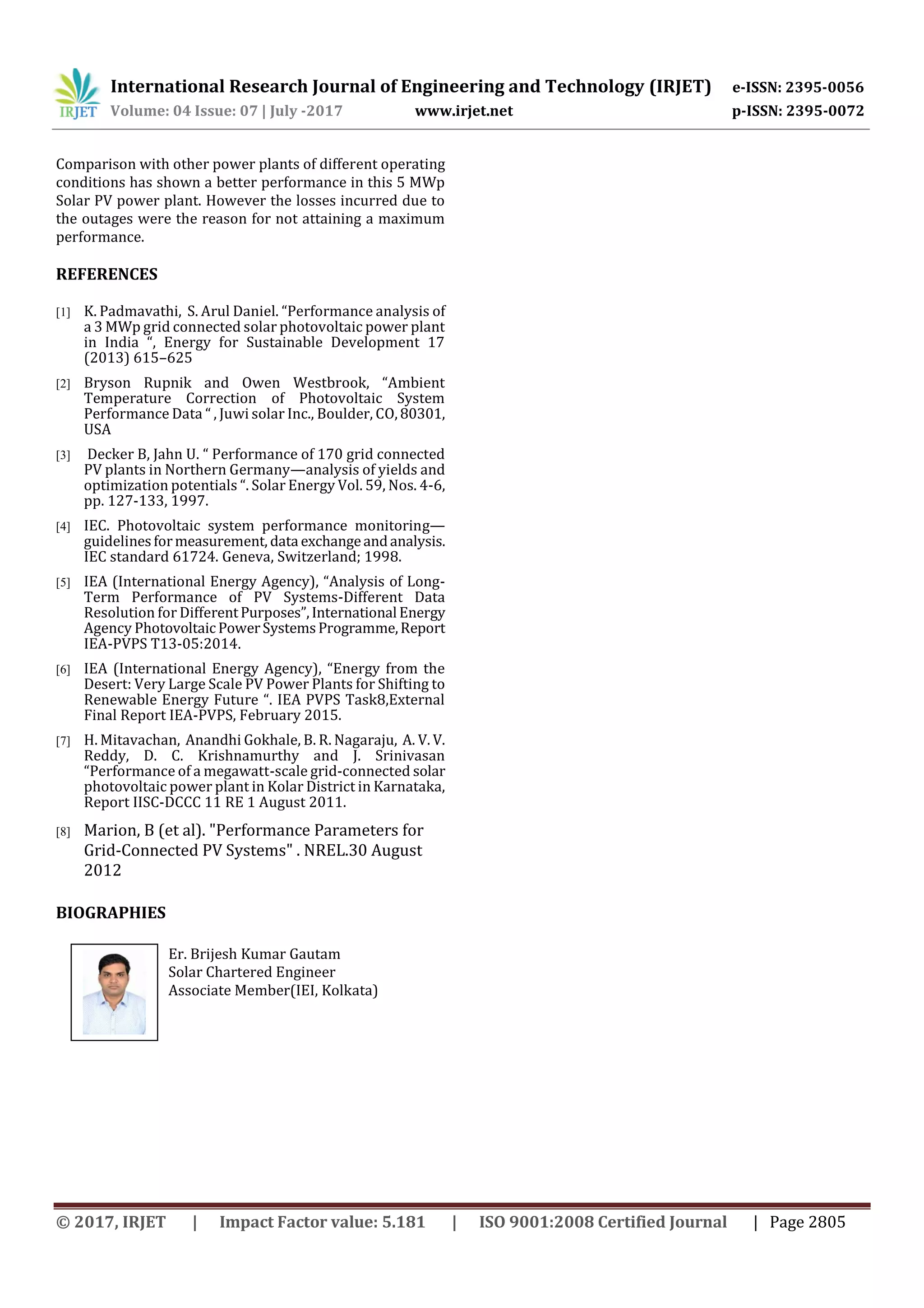 Performance Analysis of 5 MWP Grid-Connected Solar PV Power Plant Using ...