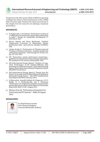 Performance Analysis of 5 MWP Grid-Connected Solar PV Power Plant Using ...