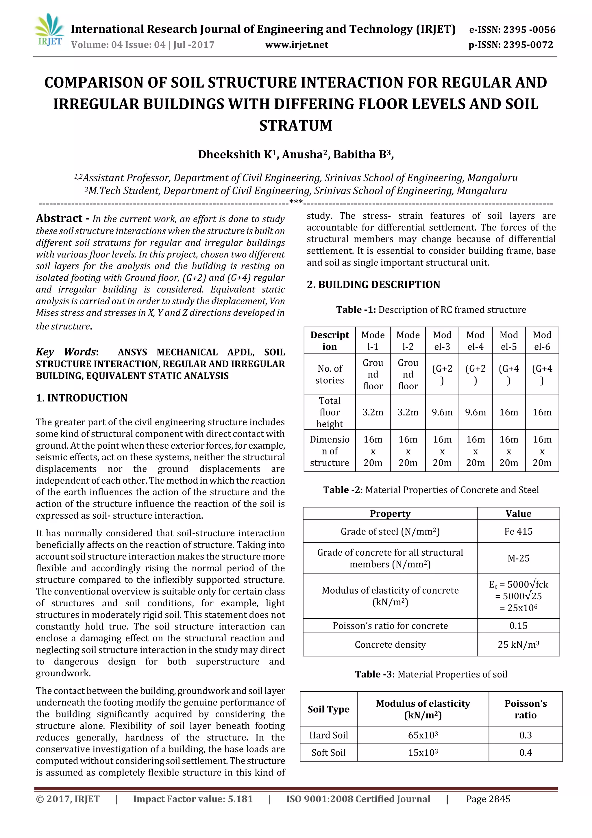 Comparison of Soil Structure Interaction for Regular and Irregular Buildings with Differing ...