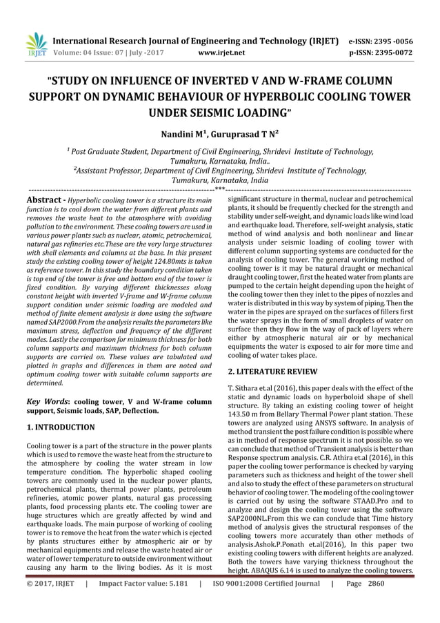 Study on Influence of Inverted V and W-Frame Column Support on Dynamic Behaviour of Hyperbolic ...