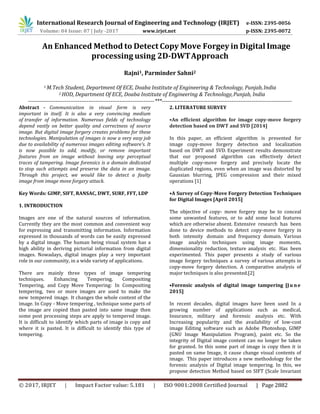 An Enhanced Method to Detect Copy Move Forgey in Digital Image Processing using 2D-DWT Approach ...