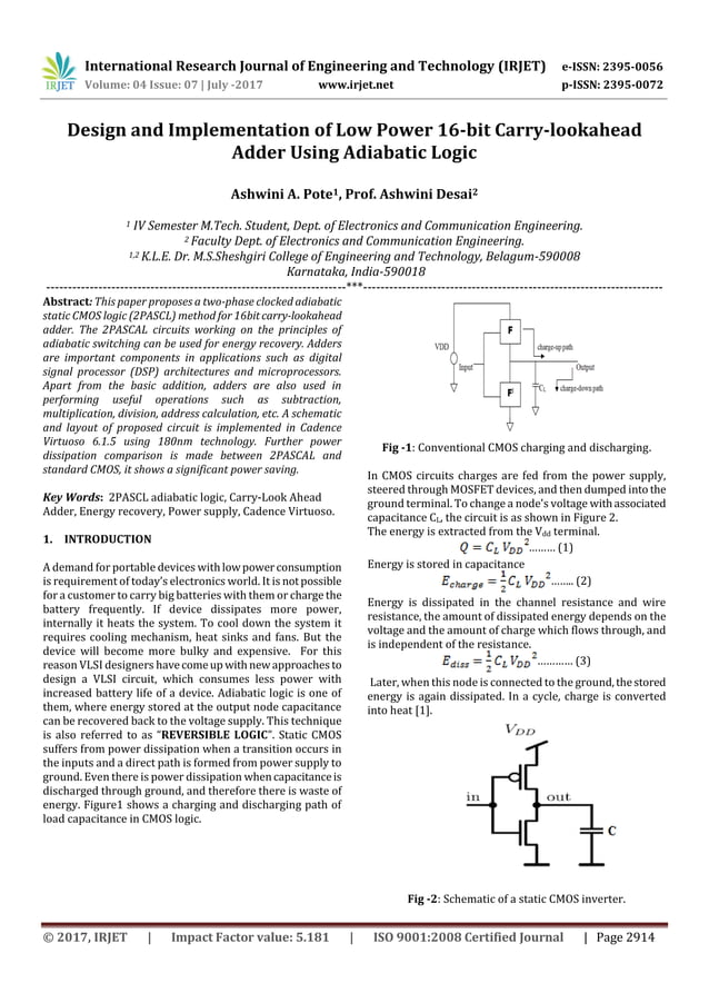 Design and Implementation of Low Power 16-bit Carry-lookahead Adder using Adiabatic Logic | PDF ...