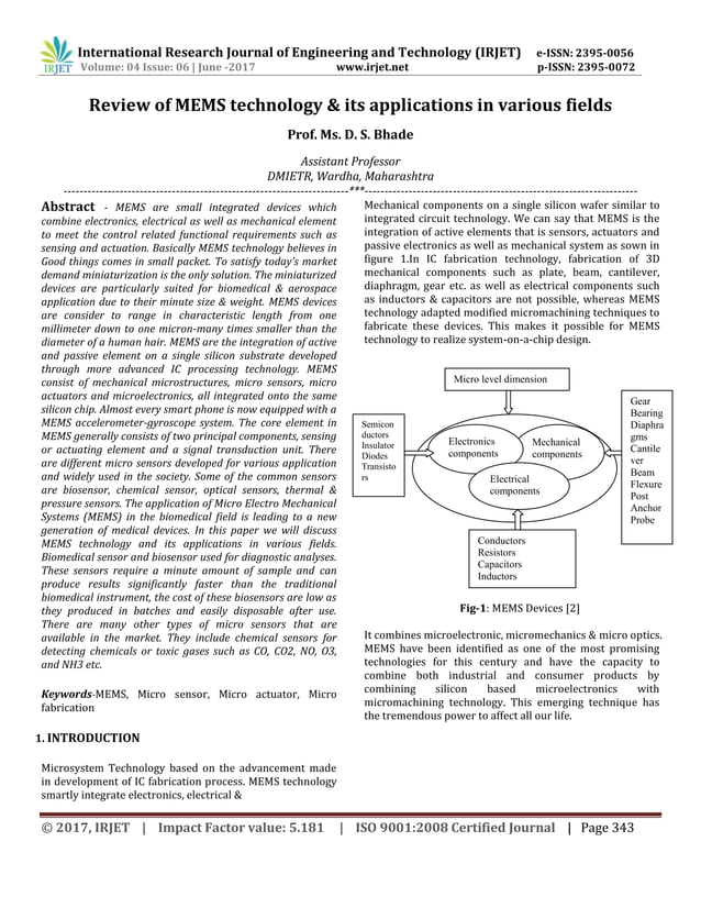 Review of MEMS Technology & its Applications in Various Fields | PDF
