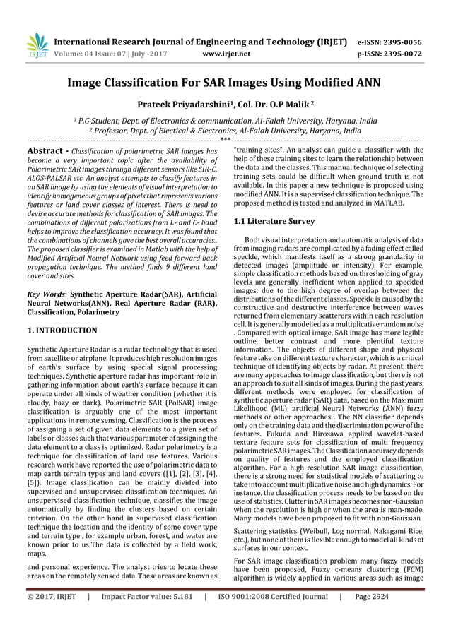 Image Classification For SAR Images using Modified ANN | PDF