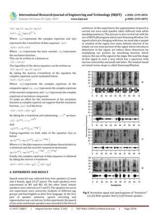 Investigations of Formant Extraction of Male and Female Speech Signal Via Cepstral De ...