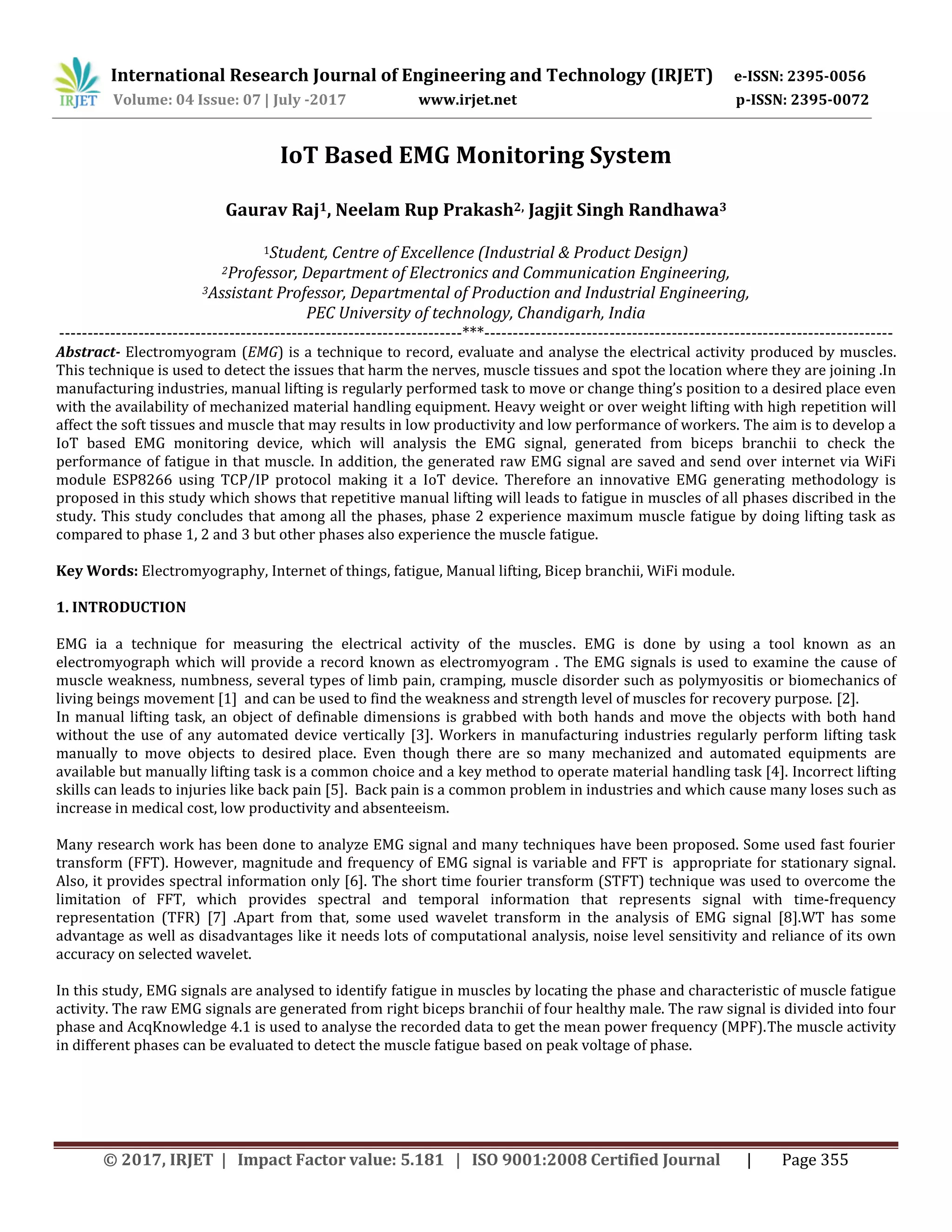 IoT Based EMG Monitoring System | PDF