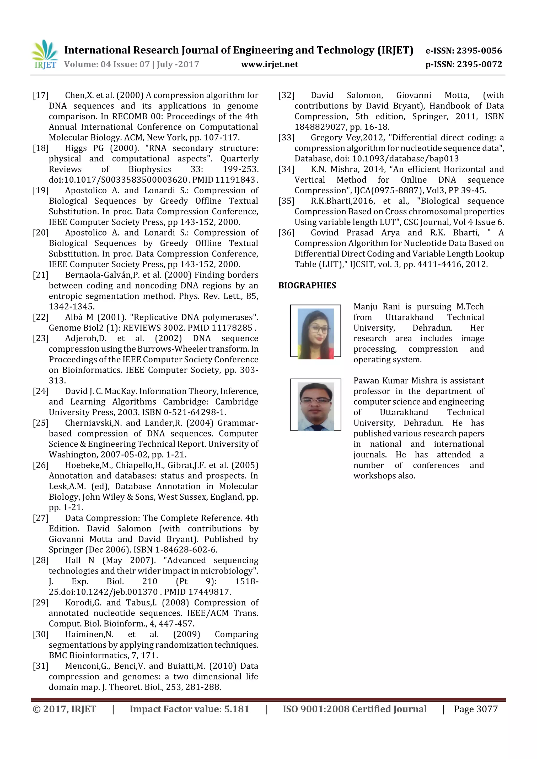 Design & Implementation of a DNA Compression Algorithm | PDF Design & Implementation of a DNA Compression Algorithm | PDF