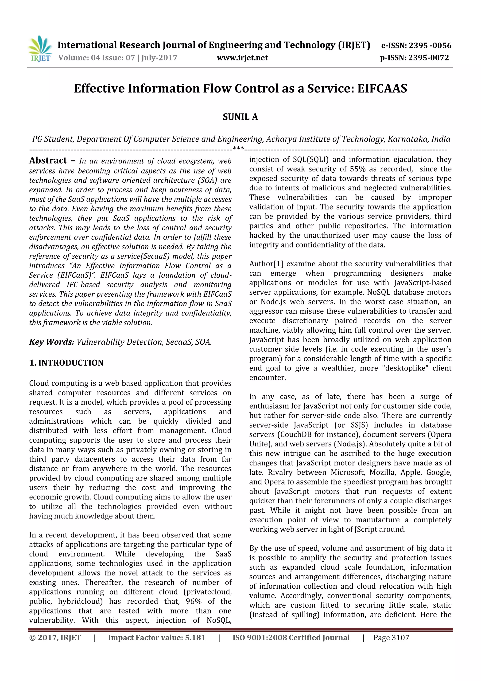 Effective Information Flow Control as a Service: EIFCaaS | PDF