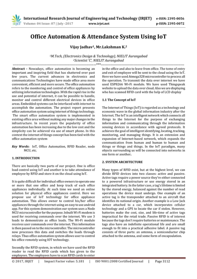 Office Automation & Attendance System using IoT | PDF