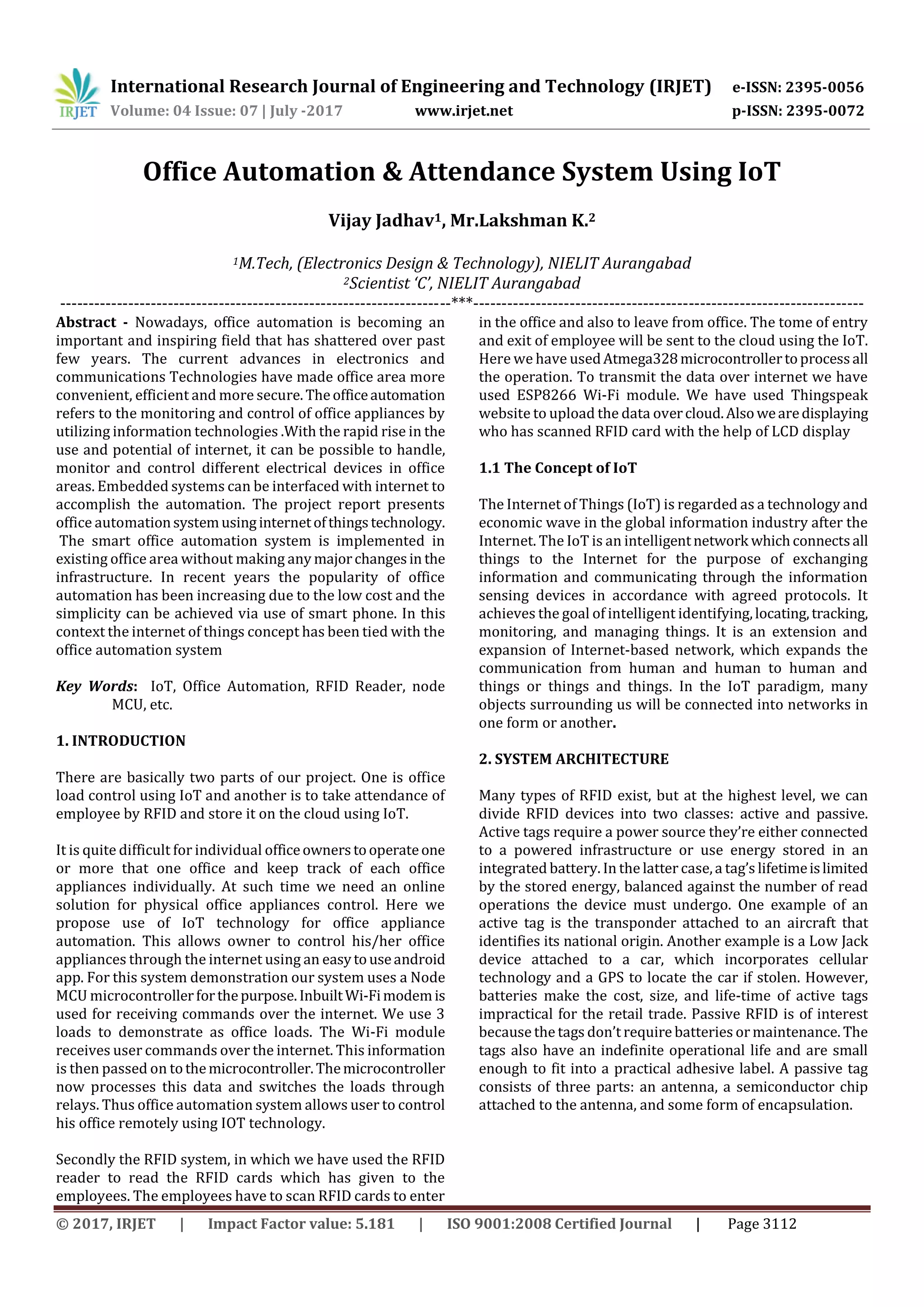 Office Automation & Attendance System using IoT | PDF