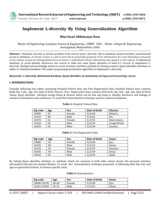 Implement L-diversity by using Generalization Algorithm | PDF | Free Download