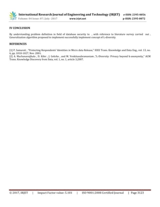 Implement L-diversity by using Generalization Algorithm | PDF | Free ...