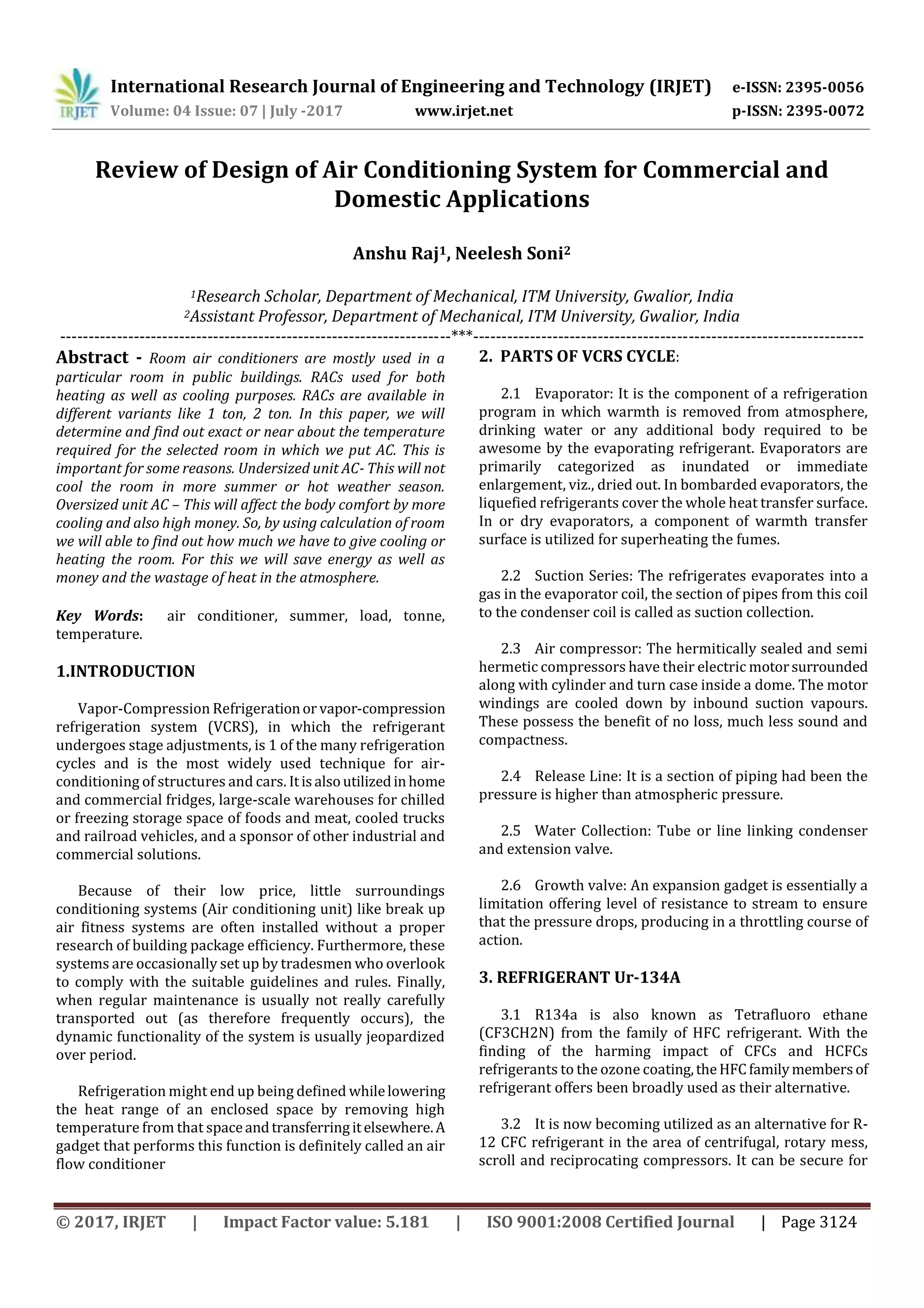 Review of Design of Air Conditioning System for Commercial and Domestic ...