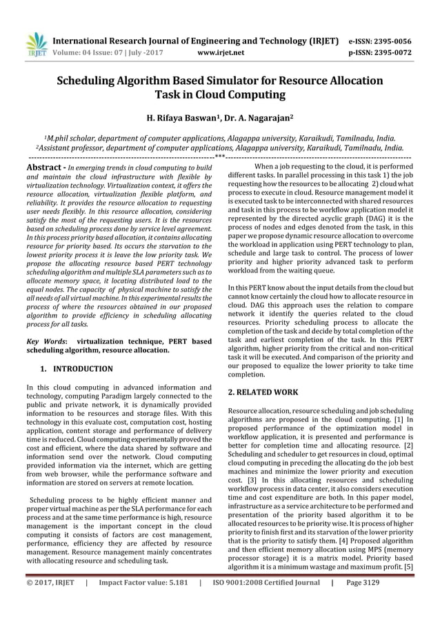 Scheduling Algorithm Based Simulator For Resource Allocation Task In Cloud Computing Pdf 9954
