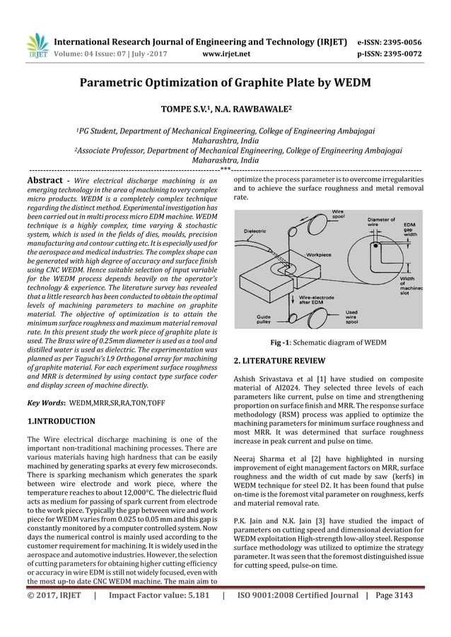 Parametric Optimization of Graphite Plate by WEDM | PDF