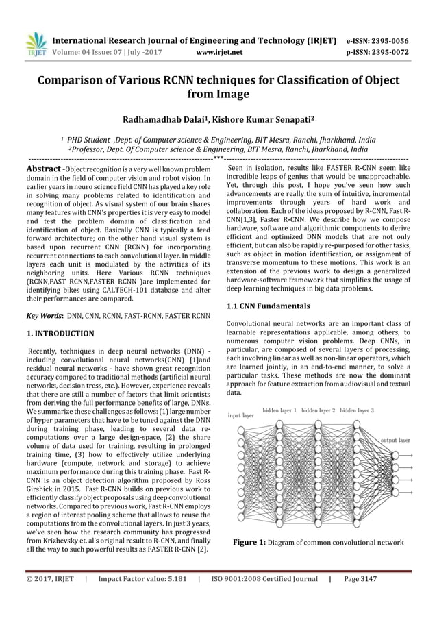 Comparison of Various RCNN techniques for Classification of Object from ...