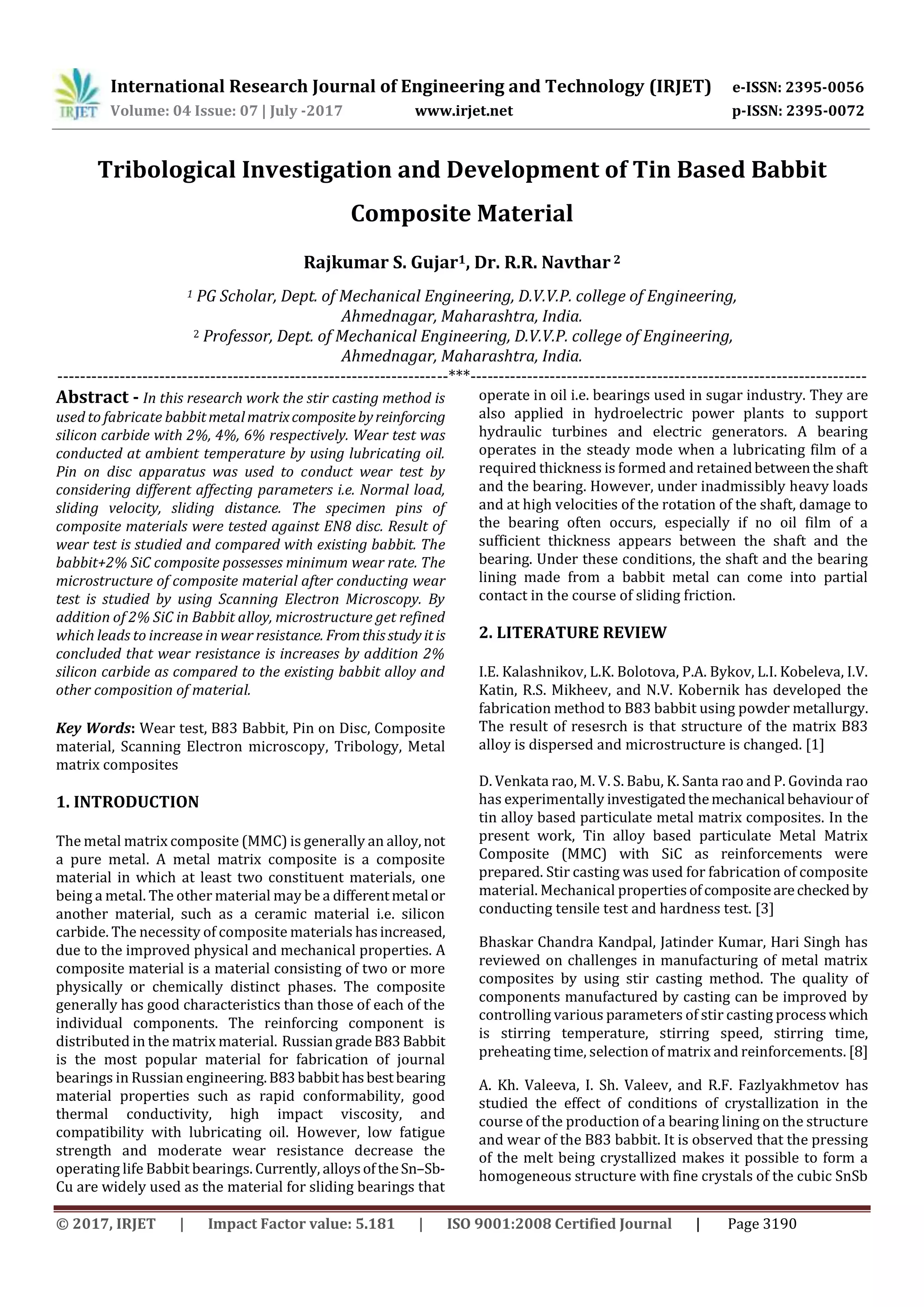 Tribological Investigation and Development of Tin Based Babbit Composite Material | PDF