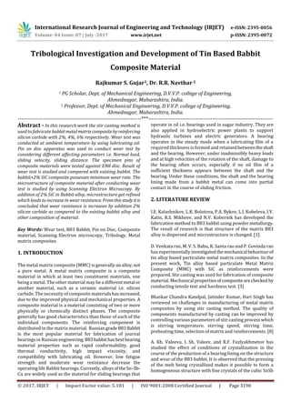 Tribological Investigation and Development of Tin Based Babbit ...