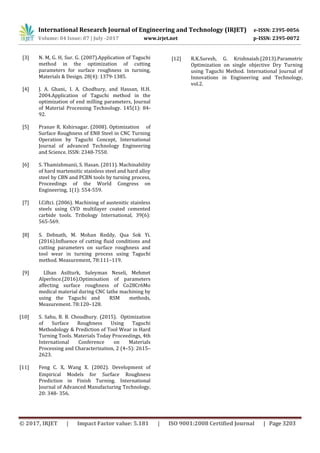 Optimization of Cutting Parameters Based on Taugchi Method of AISI316 using CNC Lathe Machine | PDF