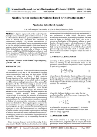 Quality Factor analysis for Nitinol based RF MEMS Resonator | PDF