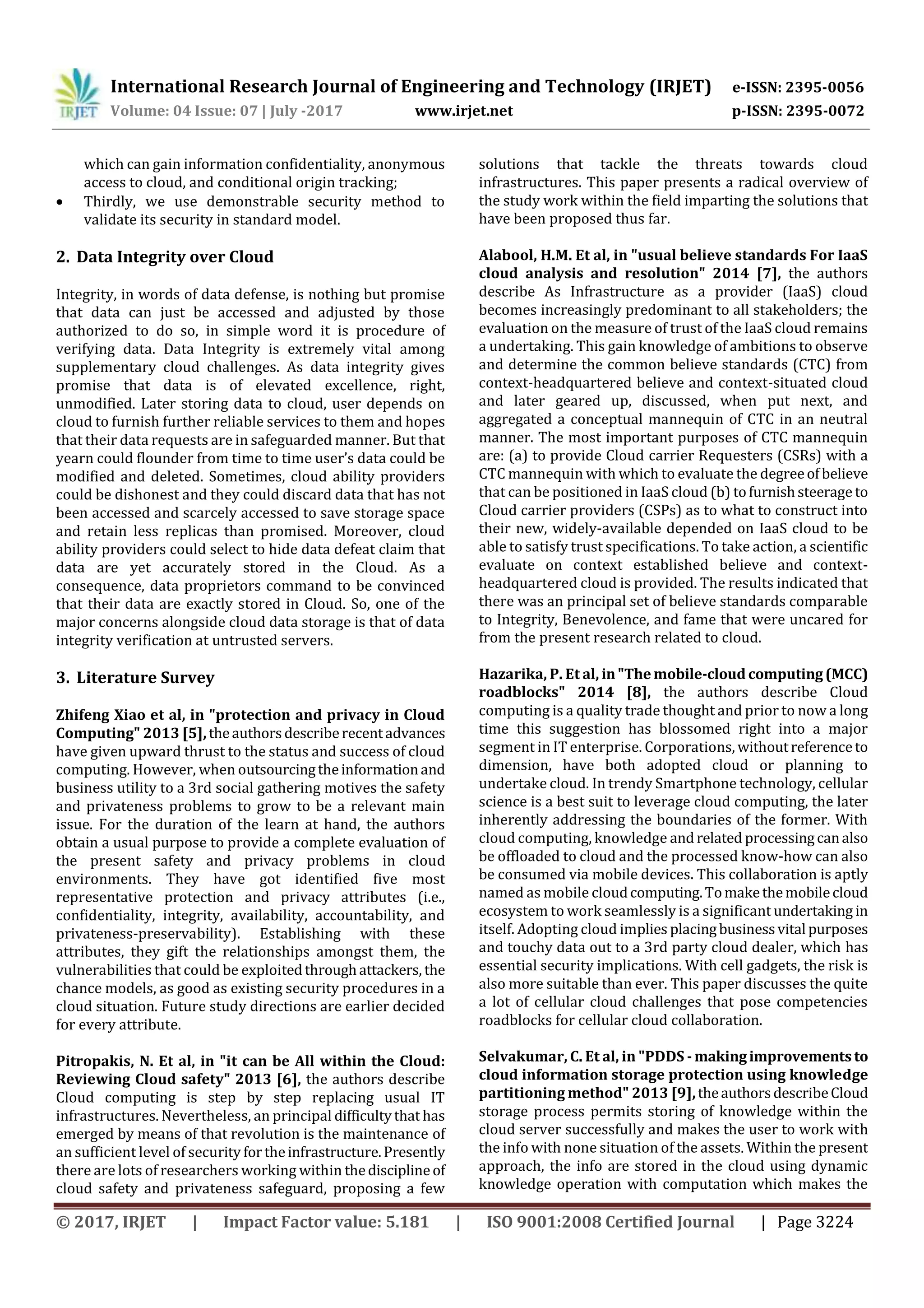 Enhanced Integrity Preserving Homomorphic Scheme for Cloud Storage | PDF | Cloud Computing ...