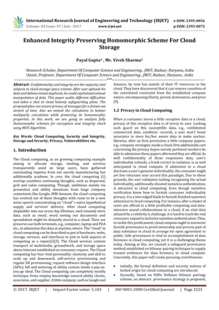 Enhanced Integrity Preserving Homomorphic Scheme for Cloud Storage | PDF | Cloud Computing ...