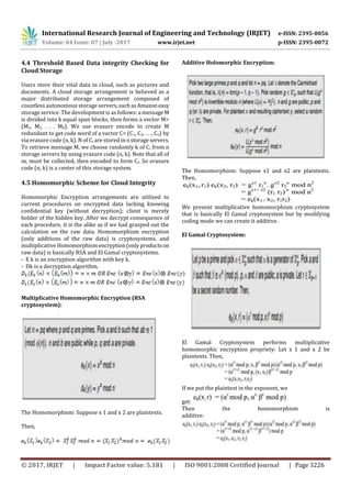 Enhanced Integrity Preserving Homomorphic Scheme for Cloud Storage | PDF | Cloud Computing ...