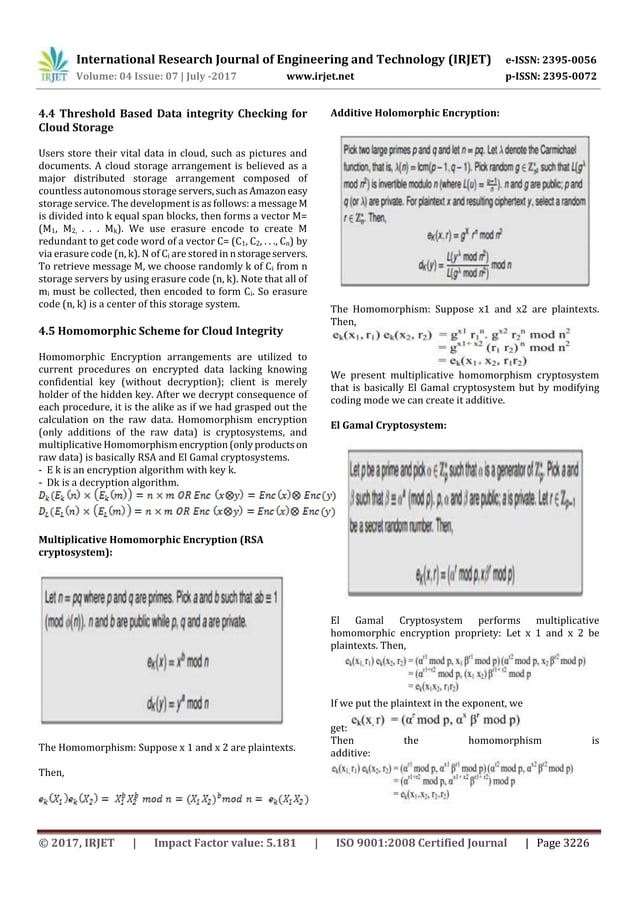 Enhanced Integrity Preserving Homomorphic Scheme for Cloud Storage | PDF | Cloud Computing ...
