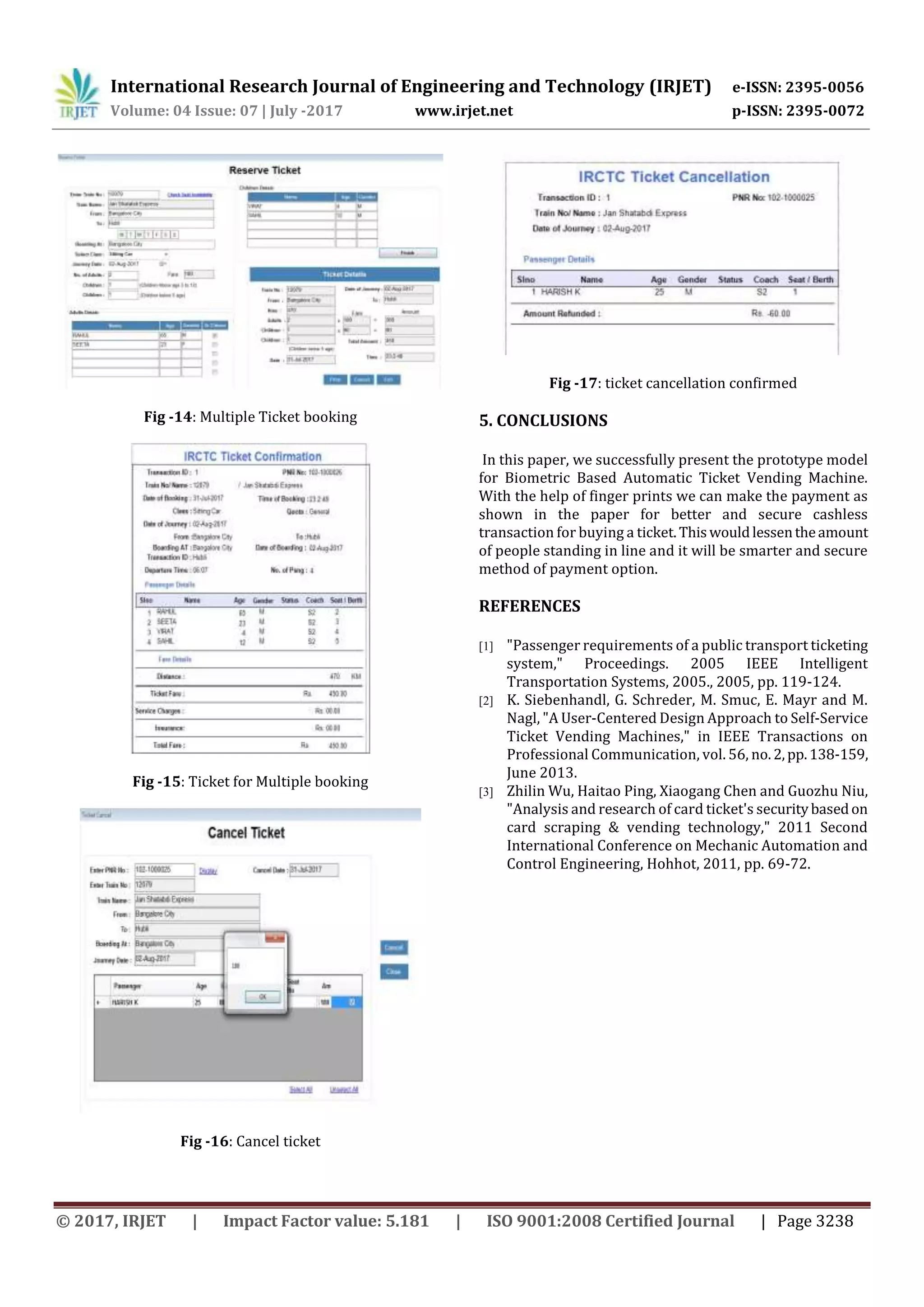 Biometric Based Automatic Ticket Vending Machine for Indian Railways | PDF