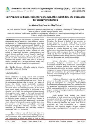 Environmental Engineering for Enhancing the Suitability of a Microalga for Energy Production | PDF