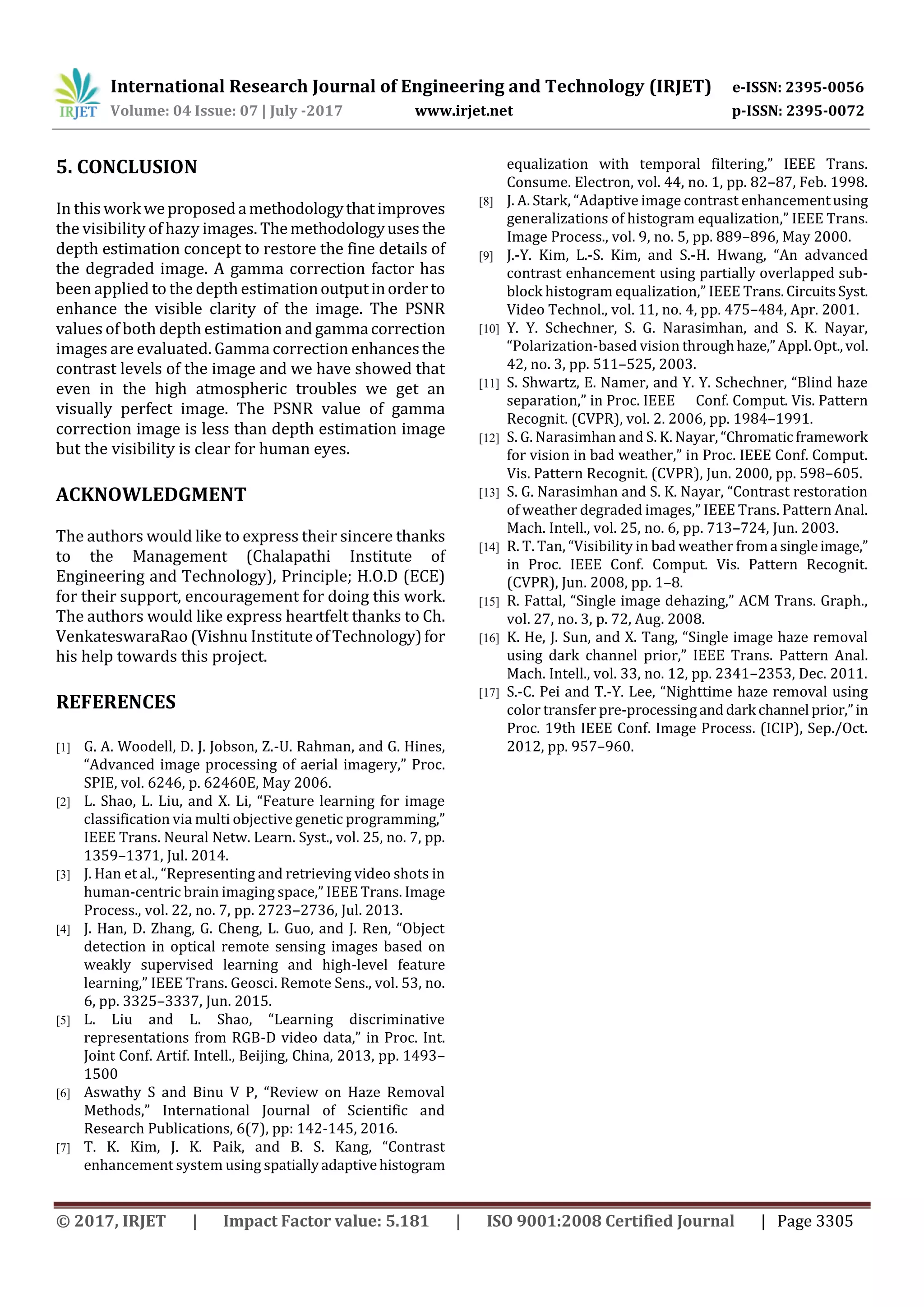 Visibility Enhancement Of Hazy Images Using Depth Estimation Concept Pdf