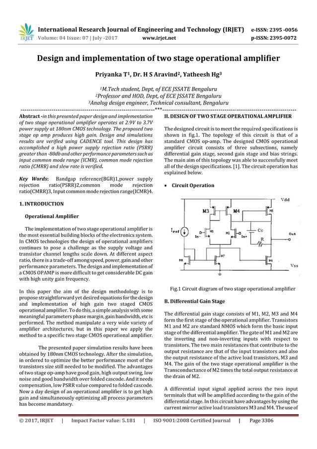 Design and Implementation of Two Stage Operational Amplifier | PDF