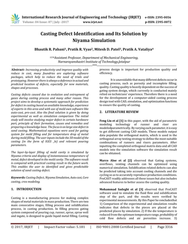 Casting Defect Identification and its Solution by Niyama Simulation | PDF | 3-D Graphics ...