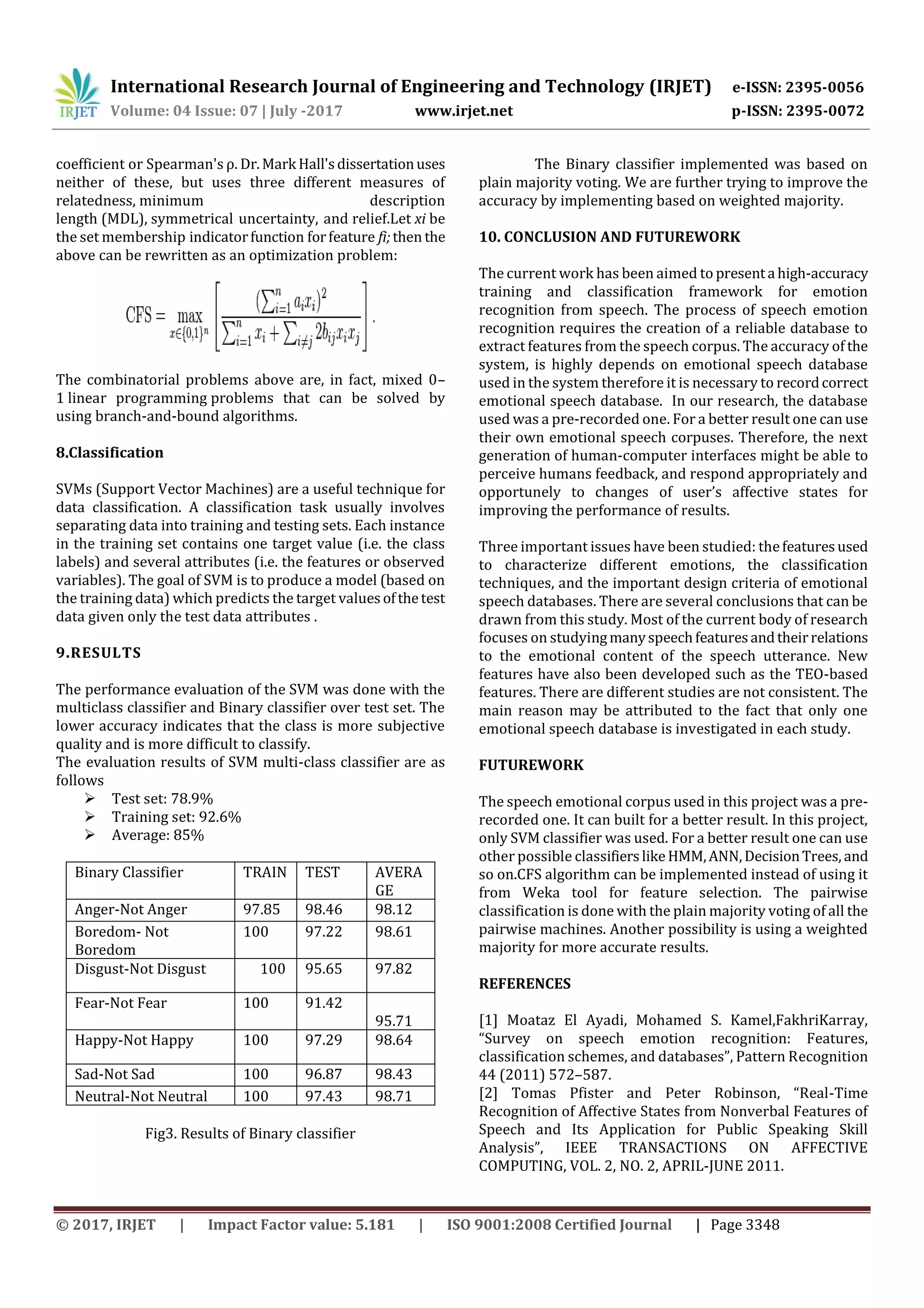 Efficient Speech Emotion Recognition using SVM and Decision Trees | PDF