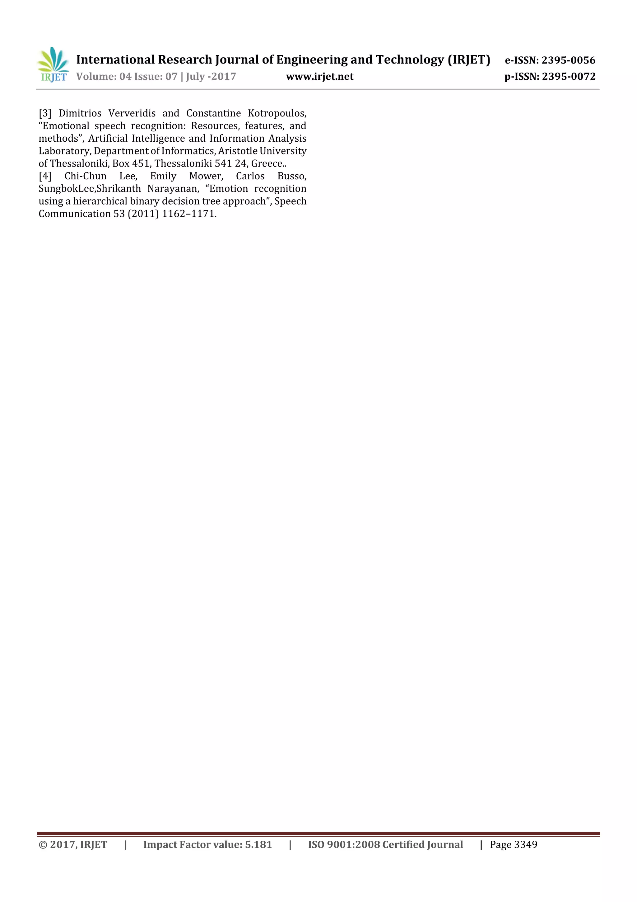 Efficient Speech Emotion Recognition using SVM and Decision Trees | PDF