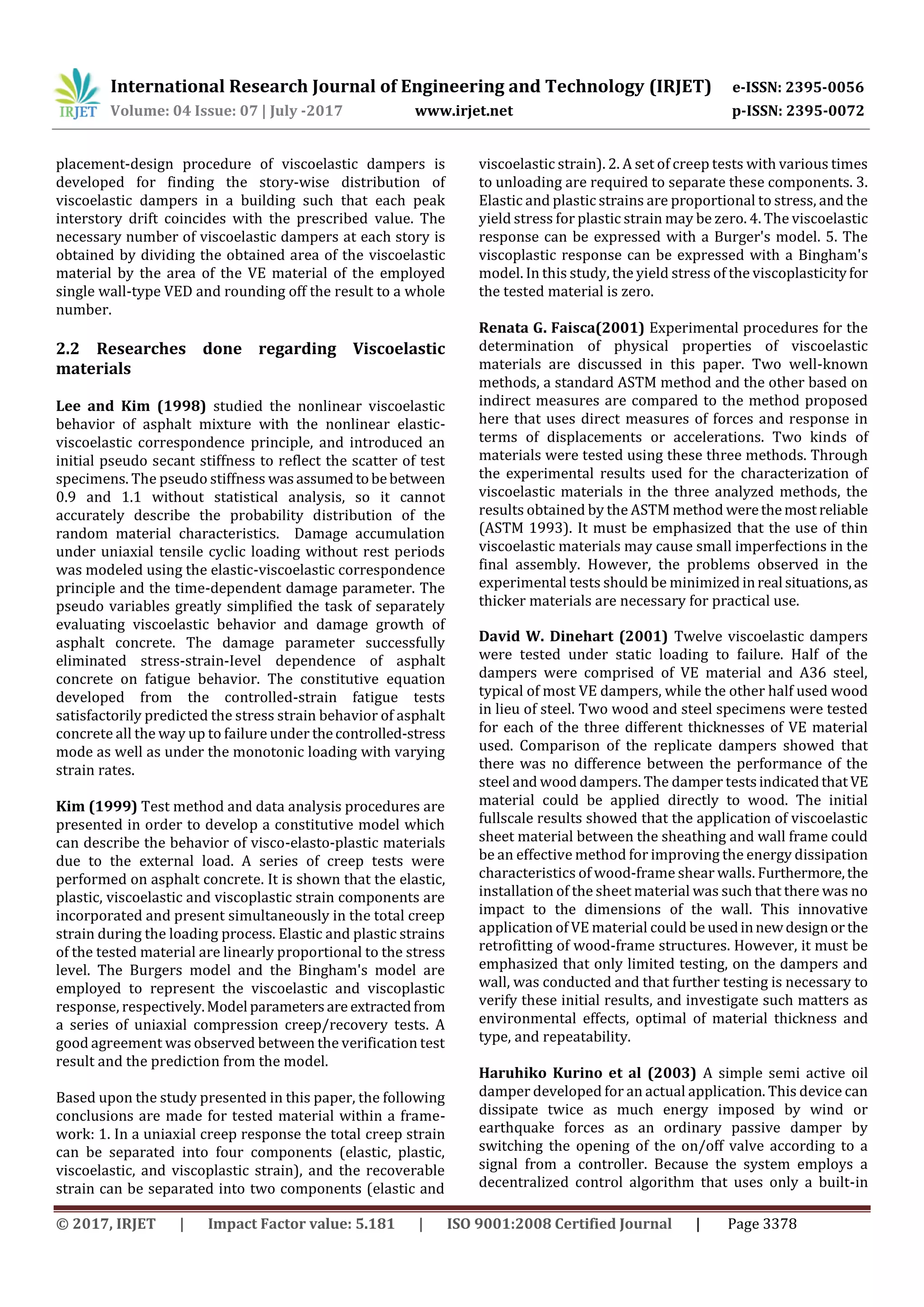 Review on Viscoelastic Materials used in Viscoelastic Dampers | PDF | Physics | Science