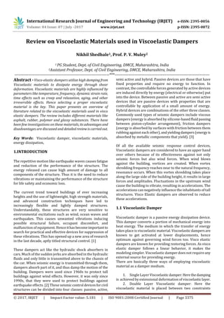 Review on Viscoelastic Materials used in Viscoelastic Dampers | PDF | Physics | Science