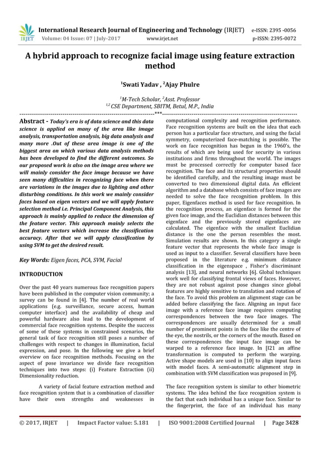 A Hybrid Approach To Recognize Facial Image Using Feature Extraction Method Pdf