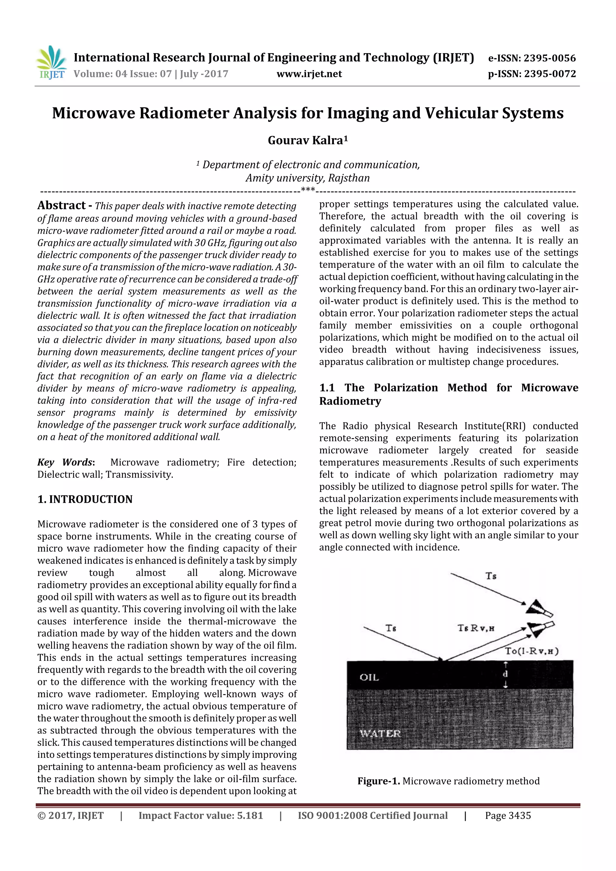 Microwave Radiometer Analysis for Imaging and Vehicular Systems | PDF | Physics | Science