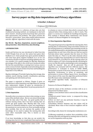 Survey paper on Big Data Imputation and Privacy Algorithms | PDF