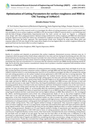 Optimization of Cutting Parameters for Surface Roughness and MRR in CNC Turning of 16MnCr5 | PDF