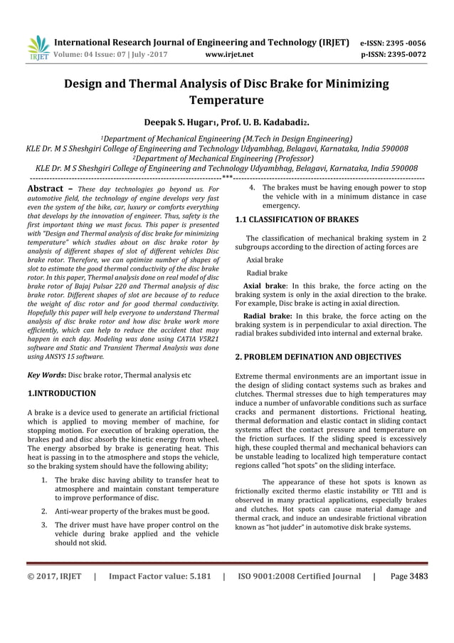 Design and Thermal Analysis of Disc Brake for Minimizing Temperature | PDF