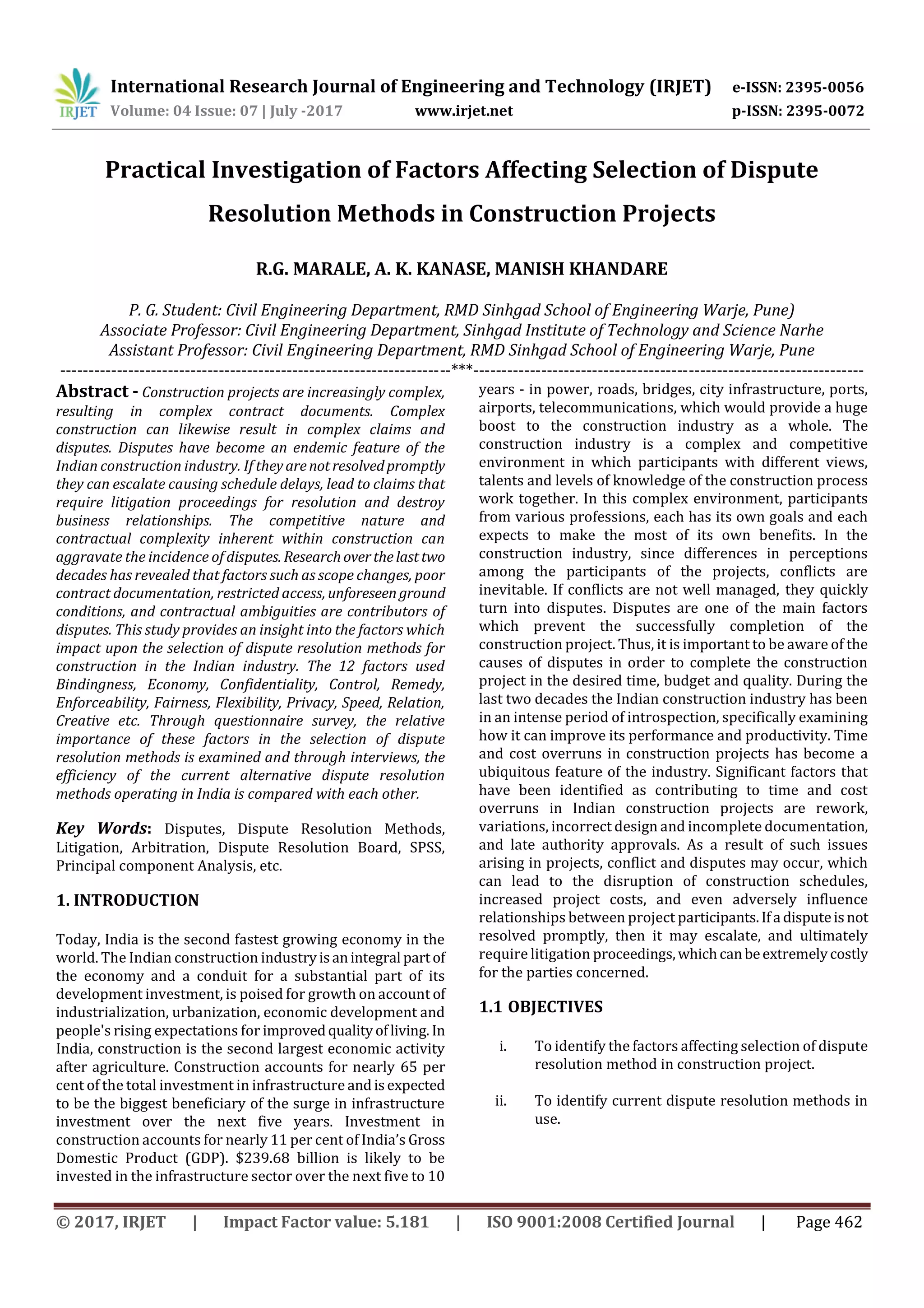 Practical Investigation of Factors Affecting Selection of Dispute ...