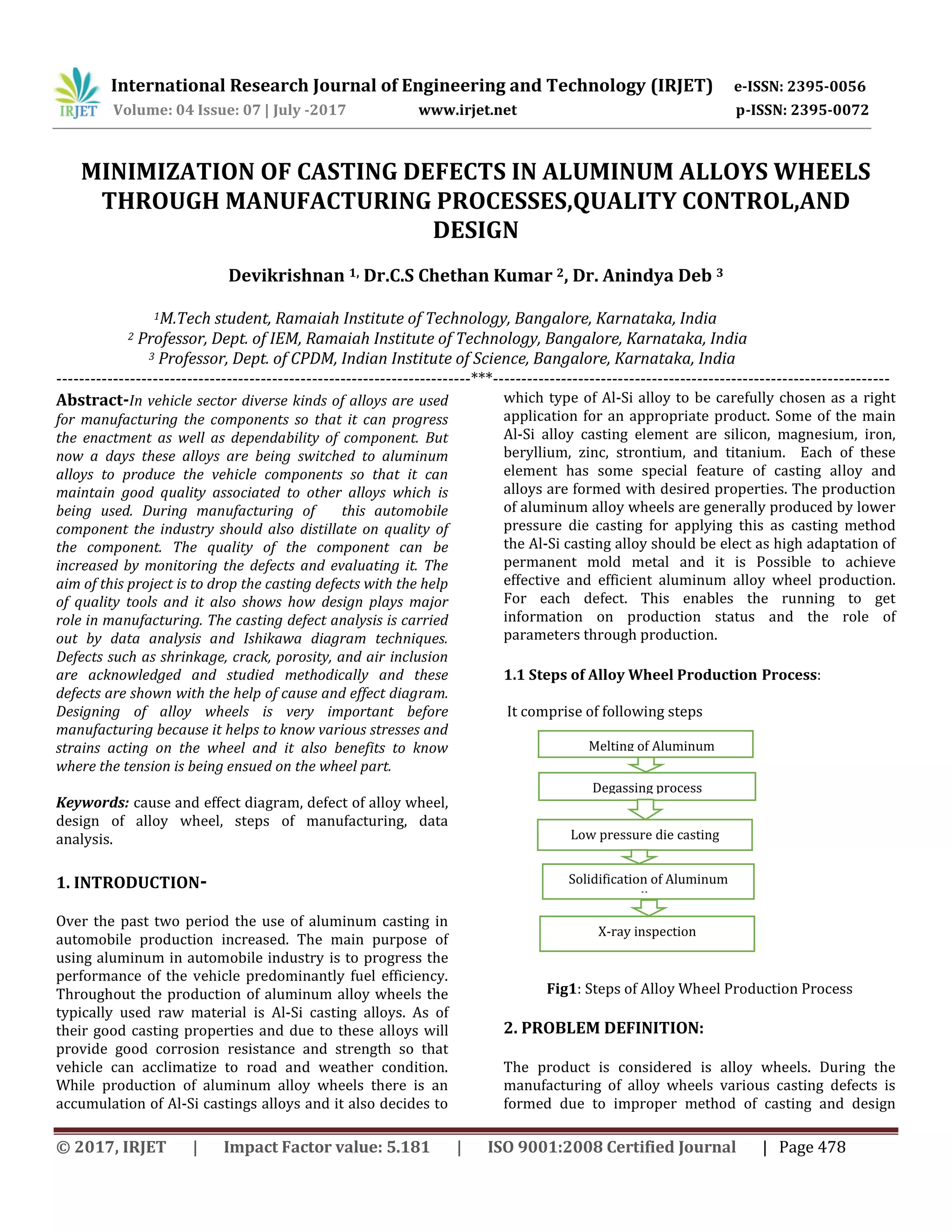Minimization of Casting Defects in Aluminum Alloys Wheels through Manufacturing Processes ...